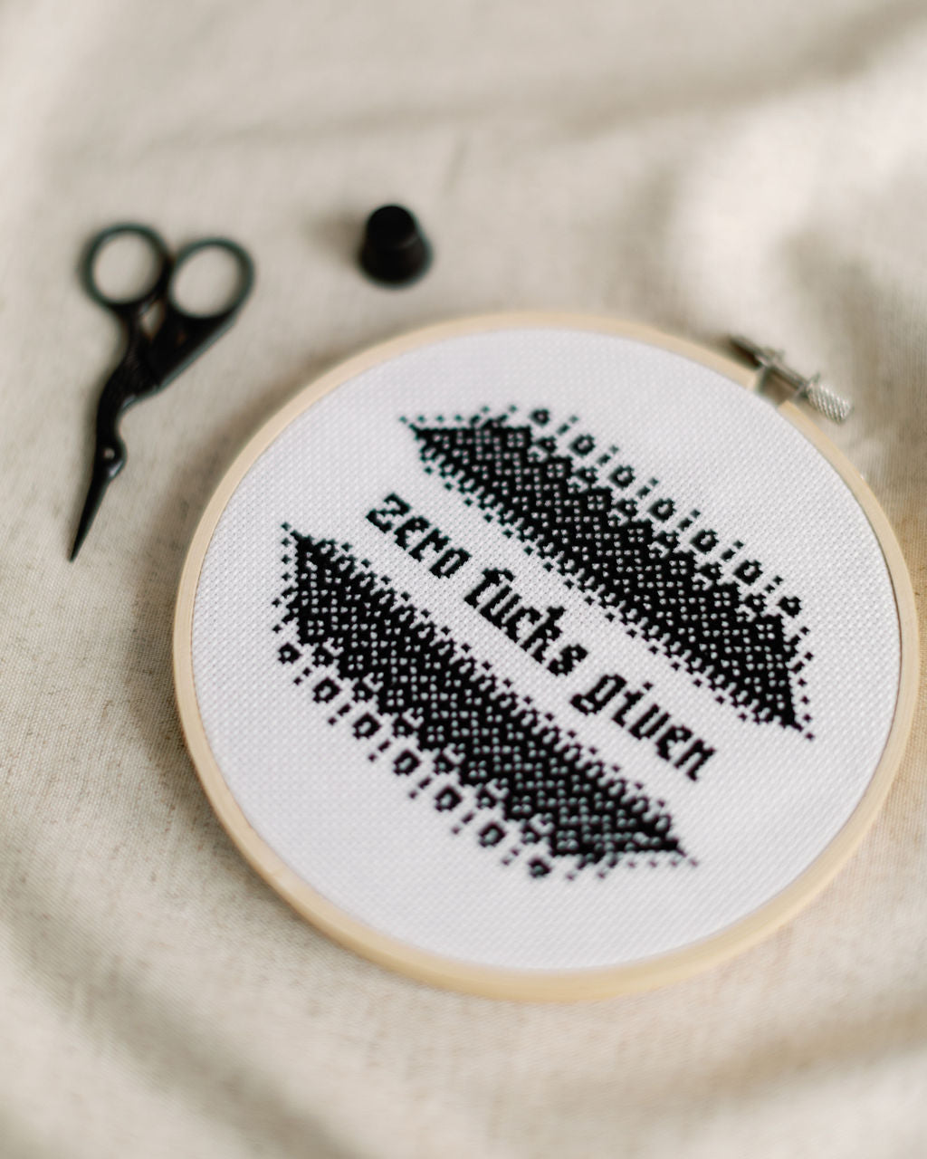 'Zero Fucks Given' Cross Stitch Kit | Innocent Bones
