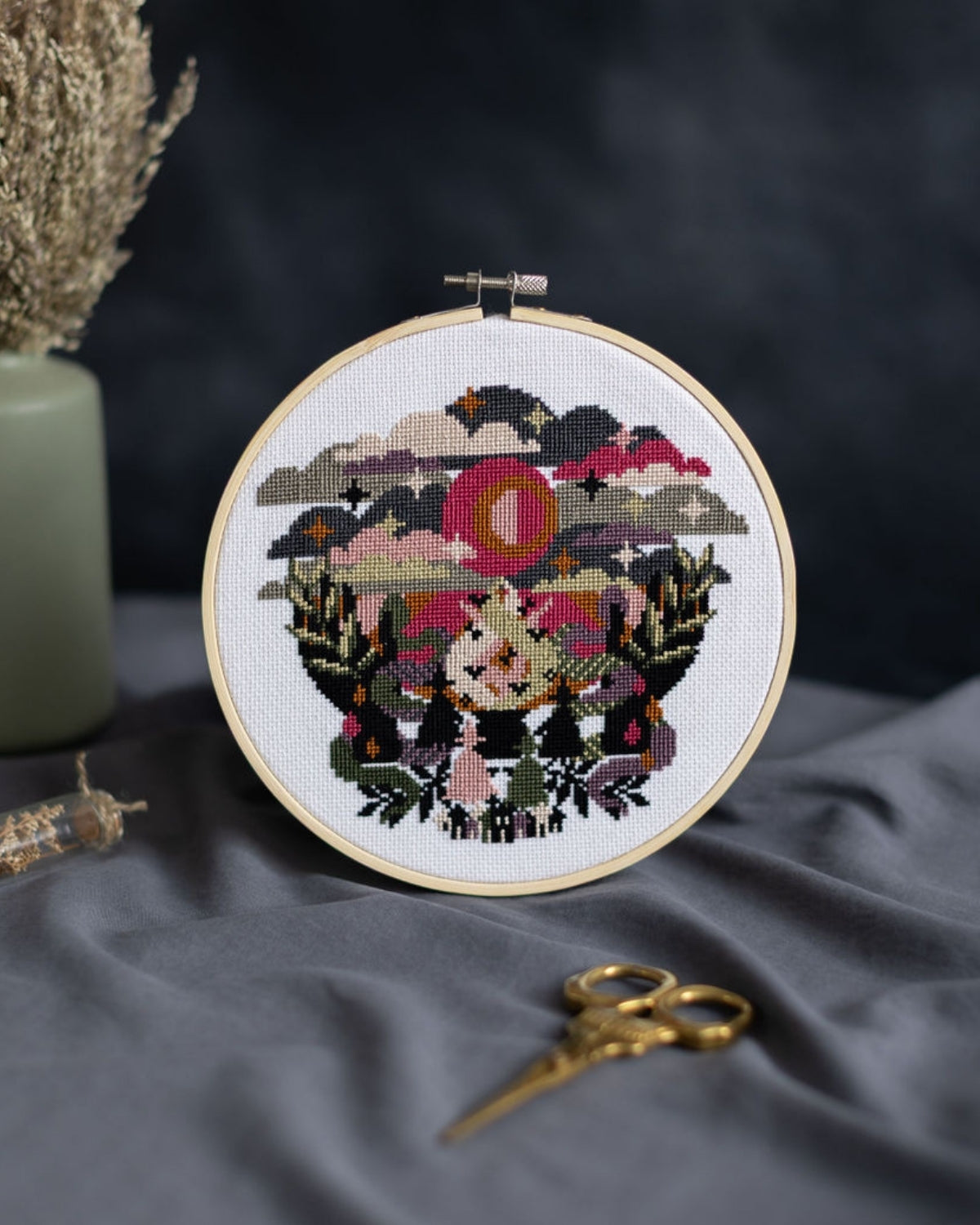 'Under A Blood Moon' Cross Stitch Kit | Innocent Bones